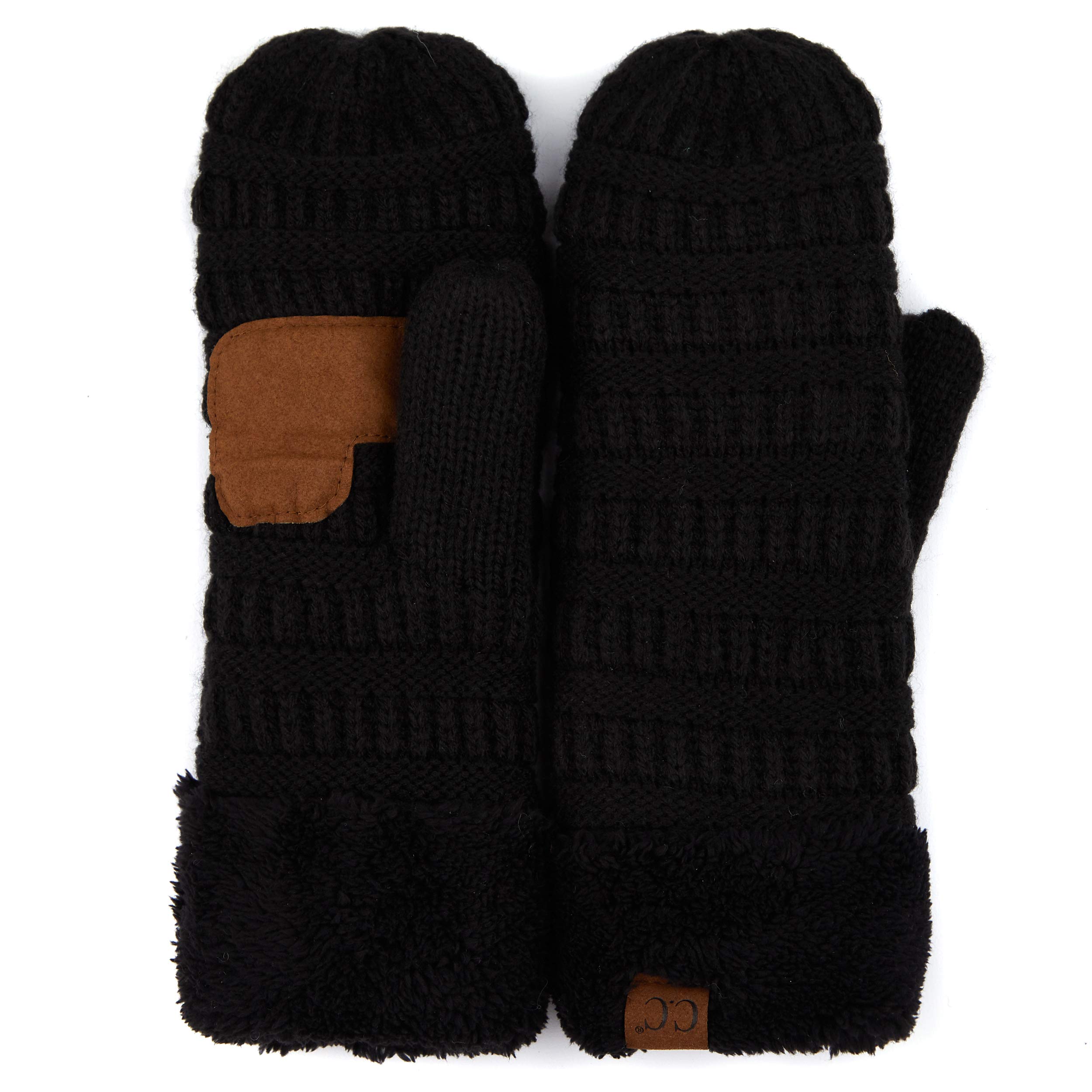 CC Exclusives Women Ribbed Knit Warm Winter Gloves Mittens(MT-25) (Black)