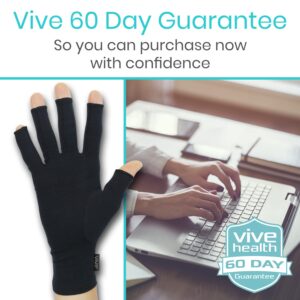 Vive Rheumatoid Arthritis Gloves - Men and Women Fingerless Compression Wrap for Hand Pain and Osteoarthritis - Black Hand Wrap for Arthritic Joint Symptom Relief - Open Finger Fit (X-Small)