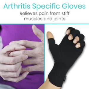 Vive Rheumatoid Arthritis Gloves - Men and Women Fingerless Compression Wrap for Hand Pain and Osteoarthritis - Black Hand Wrap for Arthritic Joint Symptom Relief - Open Finger Fit (X-Small)