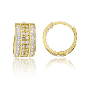 14k yellow solid gold 7x11mm whide aaa cubic zirconia 4 row channel huggie earrings | channel huggie earrings | solid gold huggie earrings for teens and womens