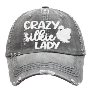 women's crazy silkie chicken lady hat, baseball or high ponytail cap, handmade embroidered silkie chicken farm owner gift for her wife girlfriend mom friend sister, funny pun