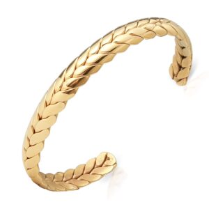 lolalet wide open cuff bracelet, for women, 18k gold plated wheat style couples love bracelets, weave braided twisted open cuff bangle jewelry –gold