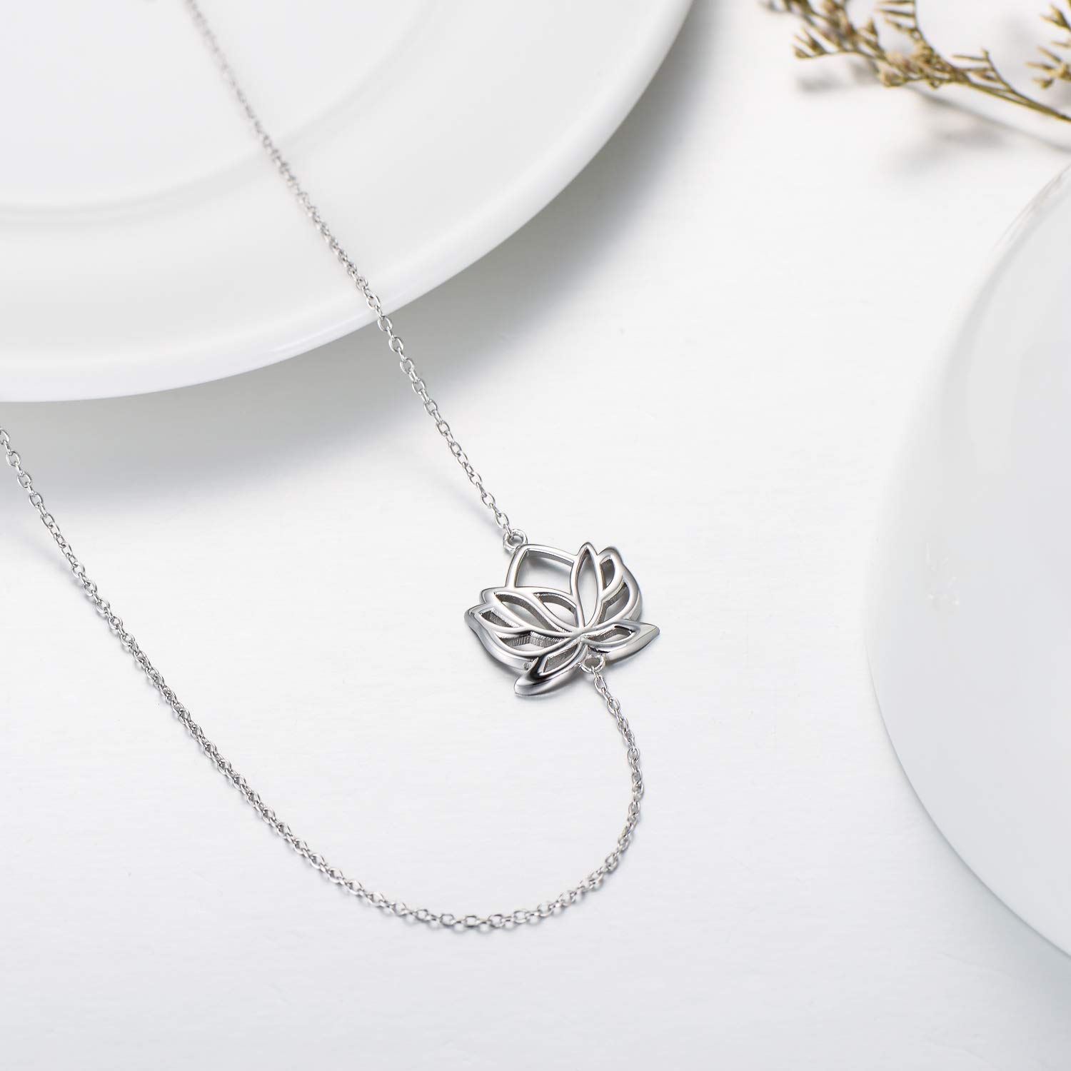 SOULMEET Sterling Silver Sideways Lotus Necklace for Mom Daughter with Inspirational Quote on Gift Card, Dainty Inspirational Gifts for Women