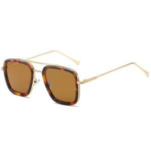 sojos retro square polarized sunglasses for men women goggle classic alloy frame hero sj1126 with gold frame/tortoise rim/brown lens