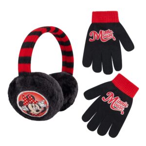 disney winter earmuffs warmers and kids gloves sets, minnie mouse, black, little girls, ages 4-7