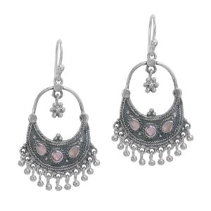 sterling silver bohemian"arya" shell inlay and silver balls drop earrings, silver