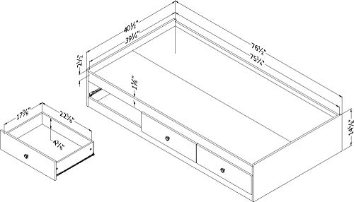 South Shore Zach Mates Bed with 3 Drawers-Twin-Gray Oak