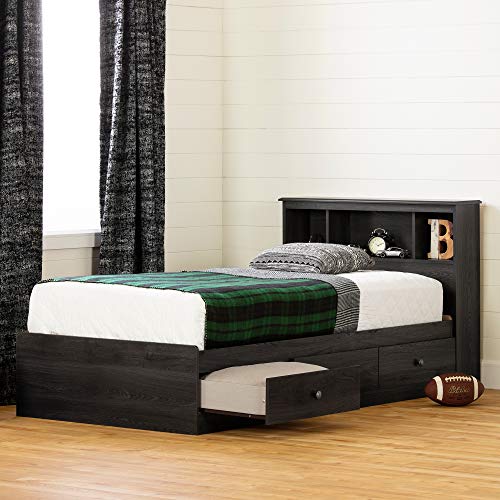 South Shore Zach Mates Bed with 3 Drawers-Twin-Gray Oak