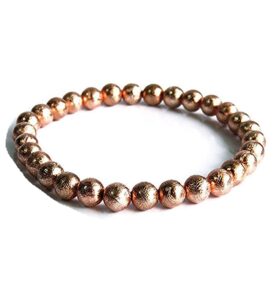 7mm genuine natural gibeon meteorite rose gold plated jewelry round bead bracelet aaaa