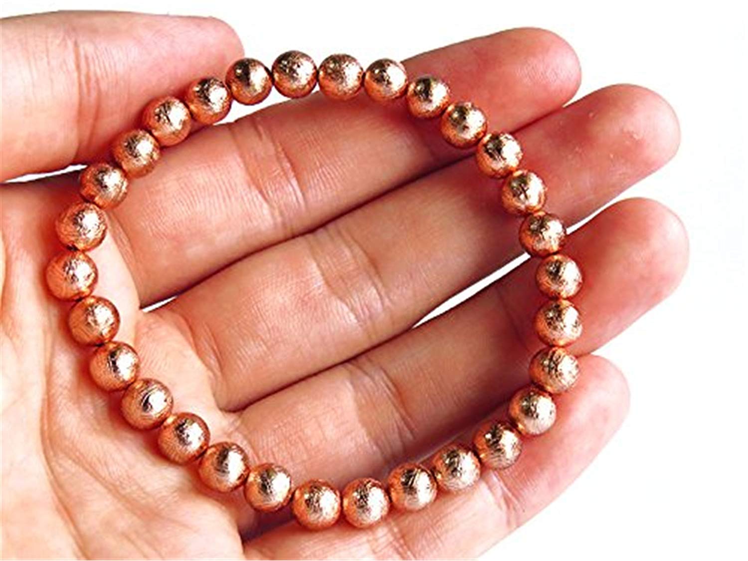 7mm Genuine Natural Gibeon Meteorite Rose Gold Plated Jewelry Round Bead Bracelet AAAA