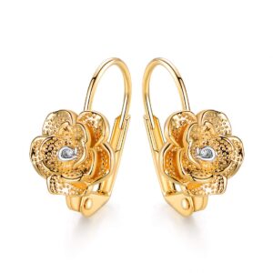 barzel 18k gold plated flower earring for women, leverback closure - made in brazil