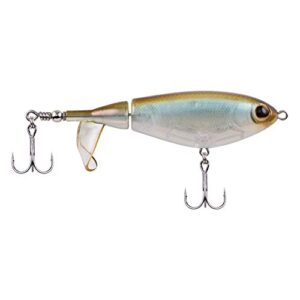 berkley choppo topwater fishing lure, perfect ghost, size 105, cupped propeller tail for balance of sound and spray, equipped with sharp fusion19™ hook