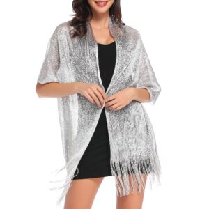 vimate Silver Shawl for Women, Glittering Metallic Shawl Scarf and Wraps for Evening Patry Dresses (Silver)