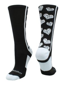 madsportsstuff crazy love volleyball hearts crew socks (black/white, medium)