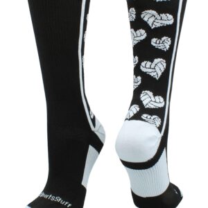 MadSportsStuff Crazy Love Volleyball Hearts Crew Socks (Black/White, Medium)