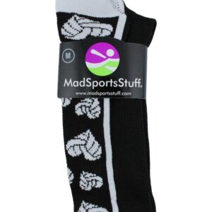 MadSportsStuff Crazy Love Volleyball Hearts Crew Socks (Black/White, Medium)