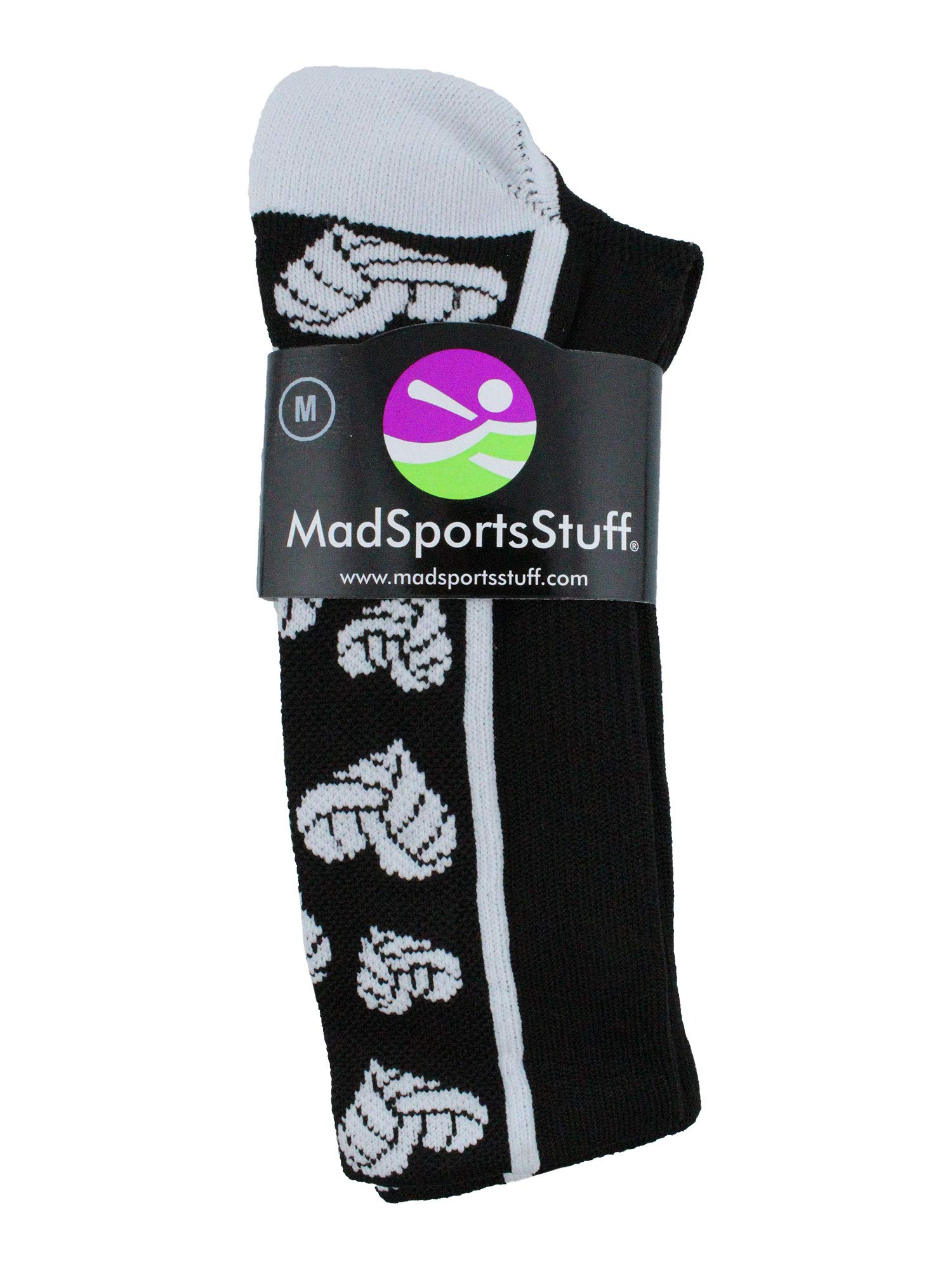 MadSportsStuff Crazy Love Volleyball Hearts Crew Socks (Black/White, Medium)