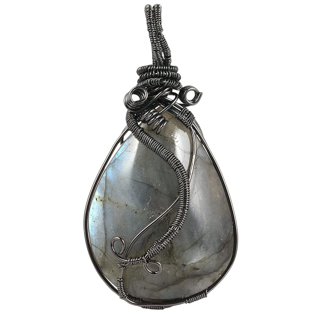 SUNYIK Natural Labradorite Pendant Necklace for Men Women, Irregular Handmade Wire Wrapped Crystal Necklace for Unisex