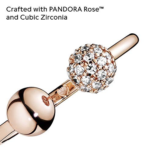 Pandora Polished & Pavé Bead Open Ring - Rose Gold Ring for Women - Gift for Her - 14k Rose Gold-Plated Rose with Cubic Zirconia - Size 7