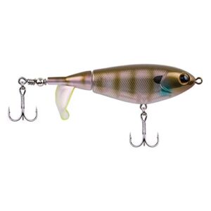 berkley choppo topwater fishing lure, ghost bluegill, size 105, cupped propeller tail for balance of sound and spray, equipped with sharp fusion19™ hook