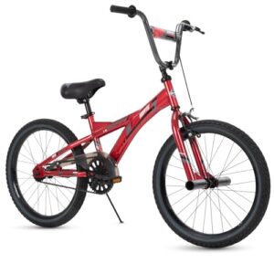 huffy ignyte boy's 20" boy's bmx bike, beginner level rider, ages 5-9 years old, bmx pegs and kickstand included, adjustable comfort, durable steel frame, fast and easy assembly, red