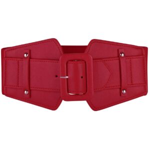 ayliss women wide elastic waist belt vintage pu leather corset cinch belt (red)