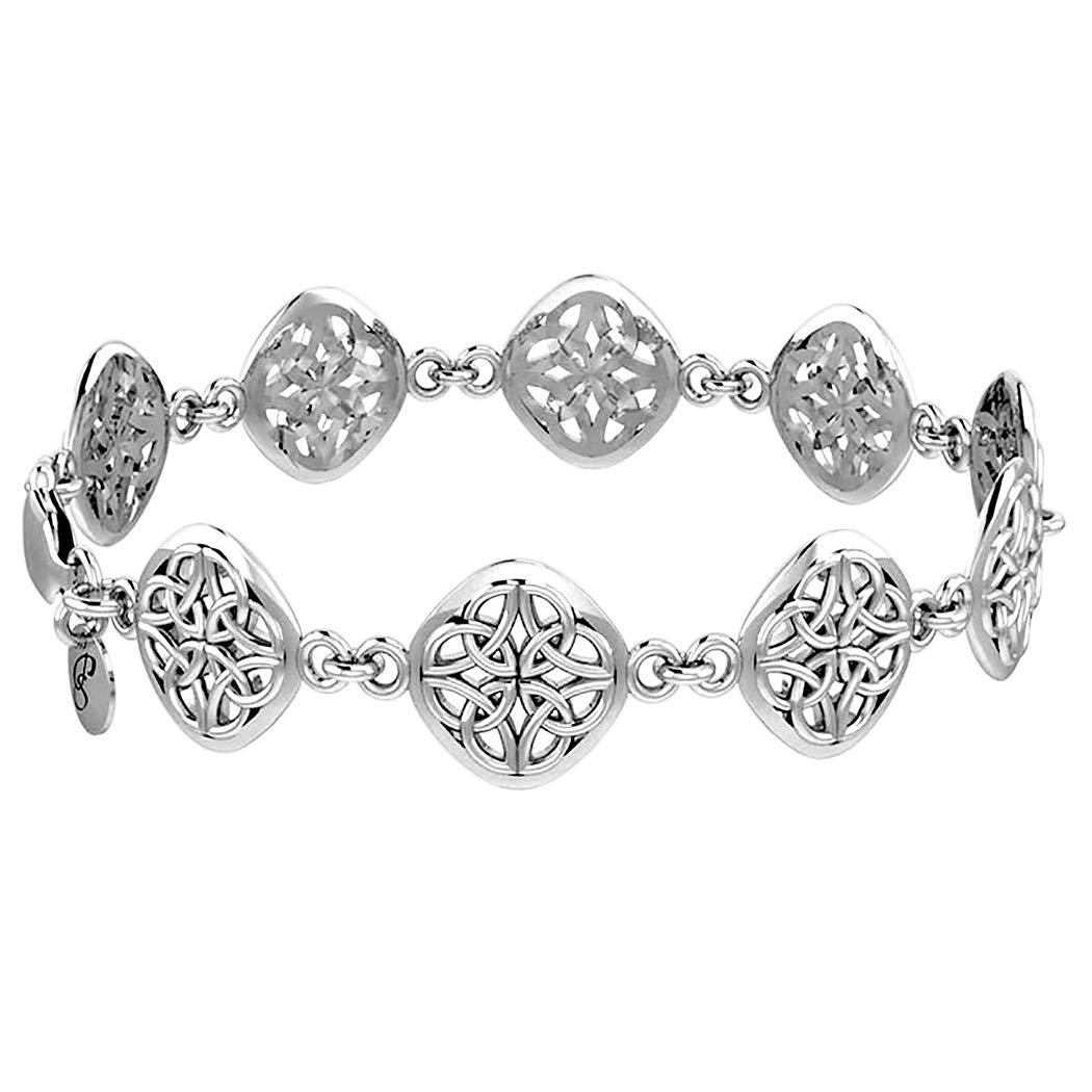 US Jewels 925 Sterling Silver Celtic Four Point Quaternary Knots Link Bracelet, 7.5"