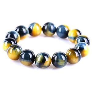 14mm natural gold yellow blue tiger eye gemstone crystal round bead bracelet aaaa