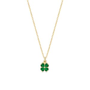 gelin 14k gold enamel green clover necklace | 14k solid gold four leaf clover neclace for women, 18"