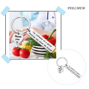 FEELMEM Dietitian Gift Nutrionist Gift Dietitian Appreciation Keychain The Influence of a Great Dietitian Can Never Be Erased Jewelry for Registered Dietitian Dietician (silver)