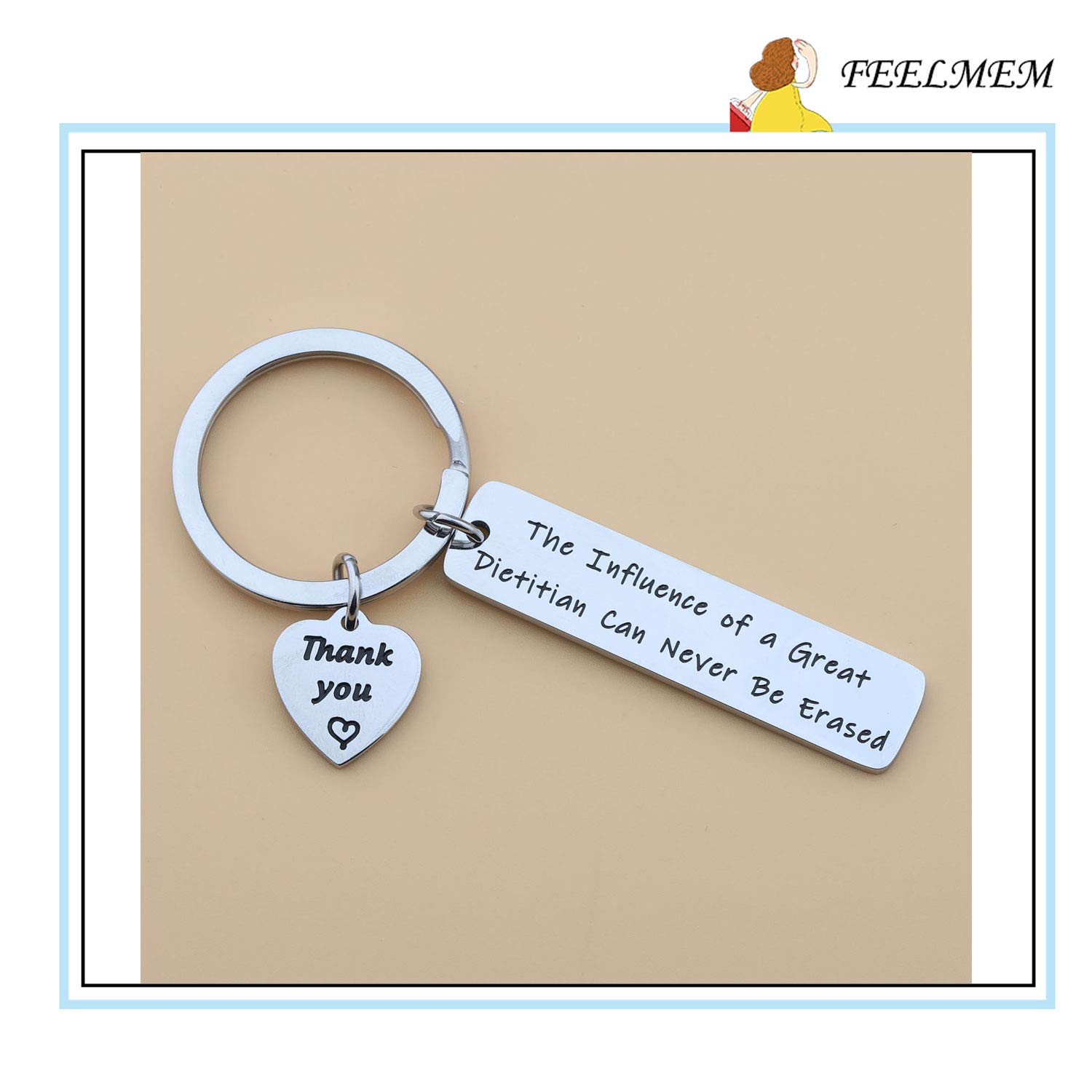 FEELMEM Dietitian Gift Nutrionist Gift Dietitian Appreciation Keychain The Influence of a Great Dietitian Can Never Be Erased Jewelry for Registered Dietitian Dietician (silver)