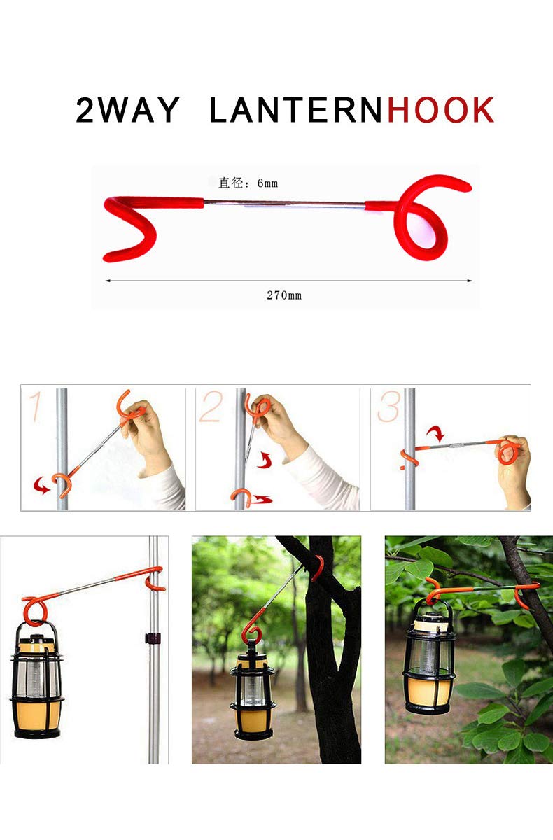 HYFAN Easy 2-Way Lantern Lamp Hook Hanger S Type Hooks for Outdoor Camping Hiking Fishing Hunting Hanging (Red, Pack of 4)