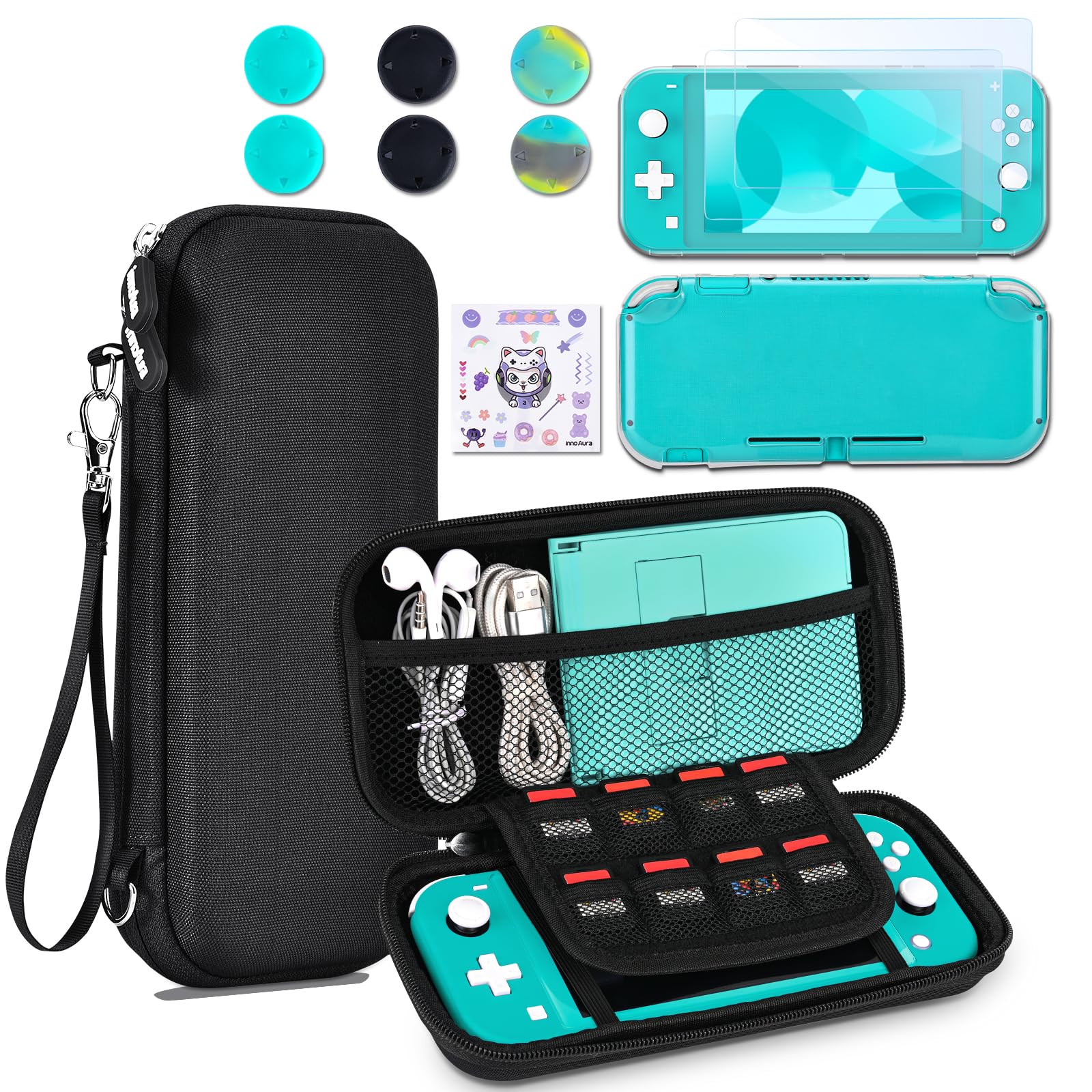 Switch Lite Case - innoAura 12 in 1 Switch Lite Accessories Bundle with Switch Lite Carrying Case, Switch Game Case, Switch Lite Screen Protector, Switch Stand, Switch Thumb Grips (Black)