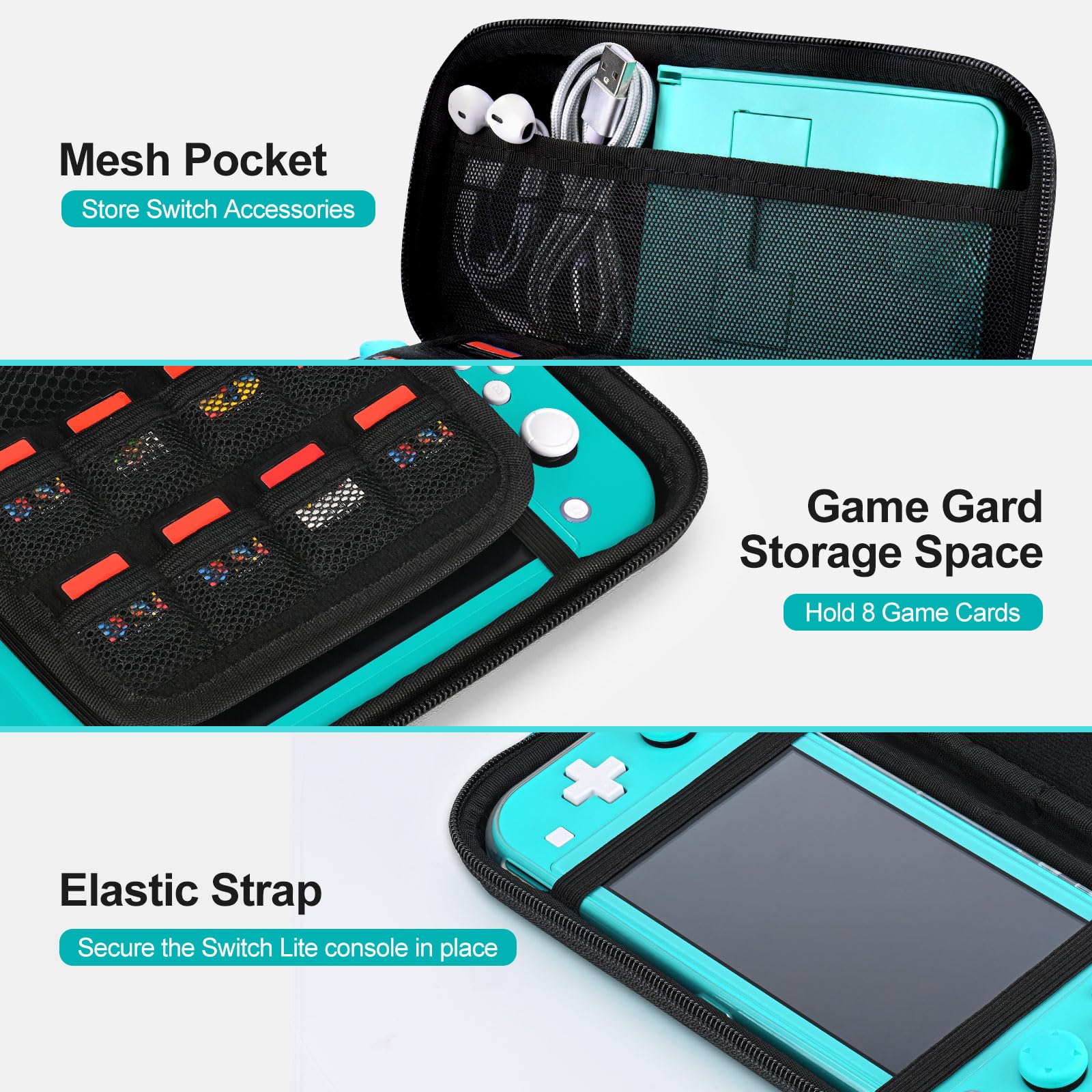 Switch Lite Case - innoAura 12 in 1 Switch Lite Accessories Bundle with Switch Lite Carrying Case, Switch Game Case, Switch Lite Screen Protector, Switch Stand, Switch Thumb Grips (Black)