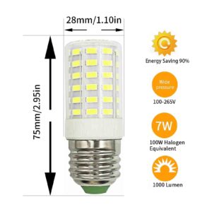 3 Pack LED Bulbs Appliance E26 60W 100W Halogen Equivalent Refrigerator Lamp 100-265V Daylight White 6000K 1000Lm 7W Kitchen AC Freezers Model Hall Medium Screw Base Non-Dimmable T10 Corn Light Bulb