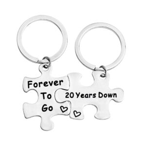 feelmem couples gifts 5th, 50th years down forever to go puzzle keychain set of two wedding anniversary present (20th av)