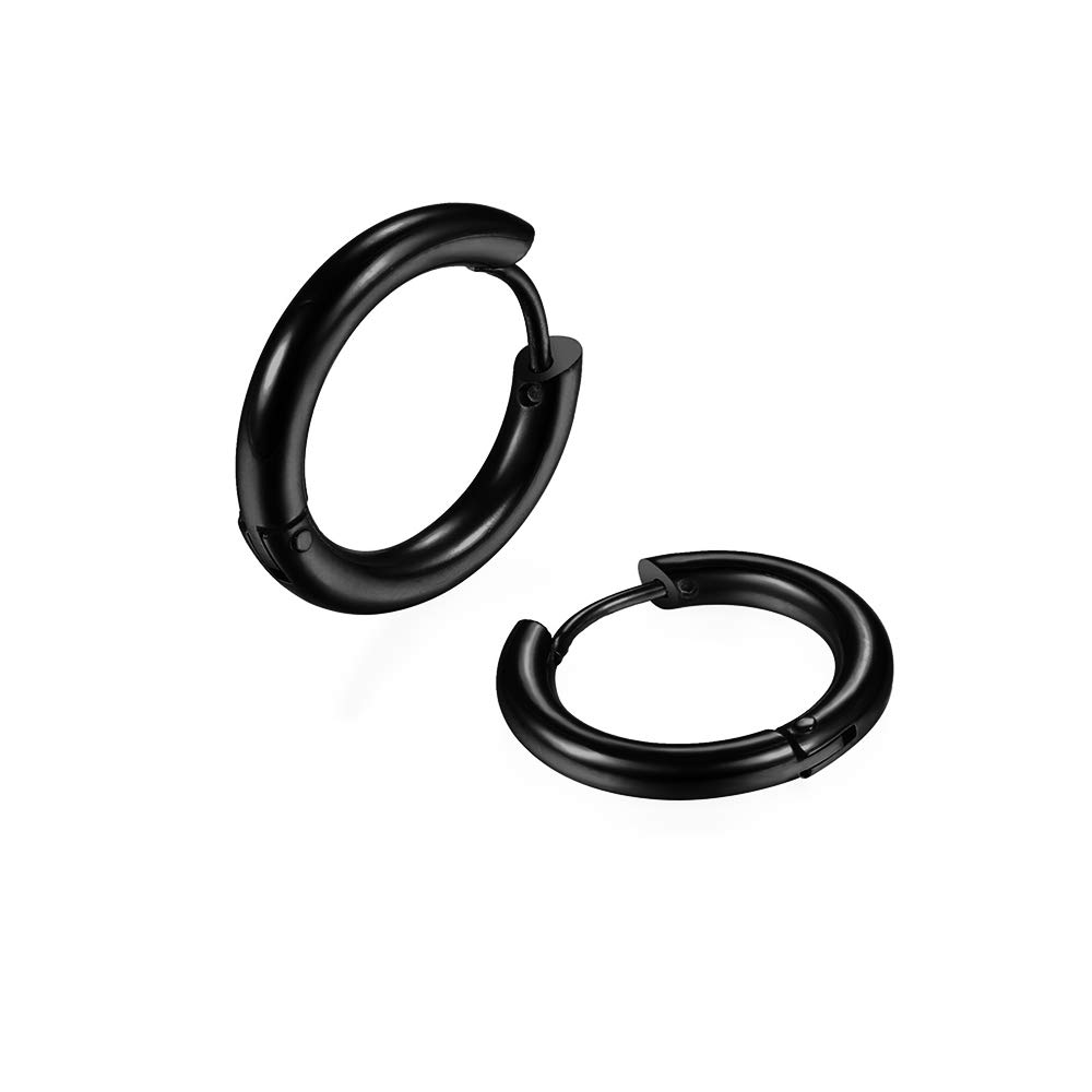 316L Surgical Stainless Steel Huggie Hoop Earrings 6mm Black Hypoallergenic Earrings Hoop Cartilage Helix Lobes Hinged Sleeper Earrings For Men Women(A03:6mm Black(THK 2.0mm))