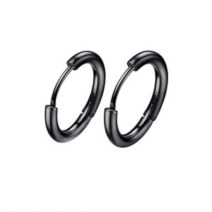 316L Surgical Stainless Steel Huggie Hoop Earrings 6mm Black Hypoallergenic Earrings Hoop Cartilage Helix Lobes Hinged Sleeper Earrings For Men Women(A03:6mm Black(THK 2.0mm))