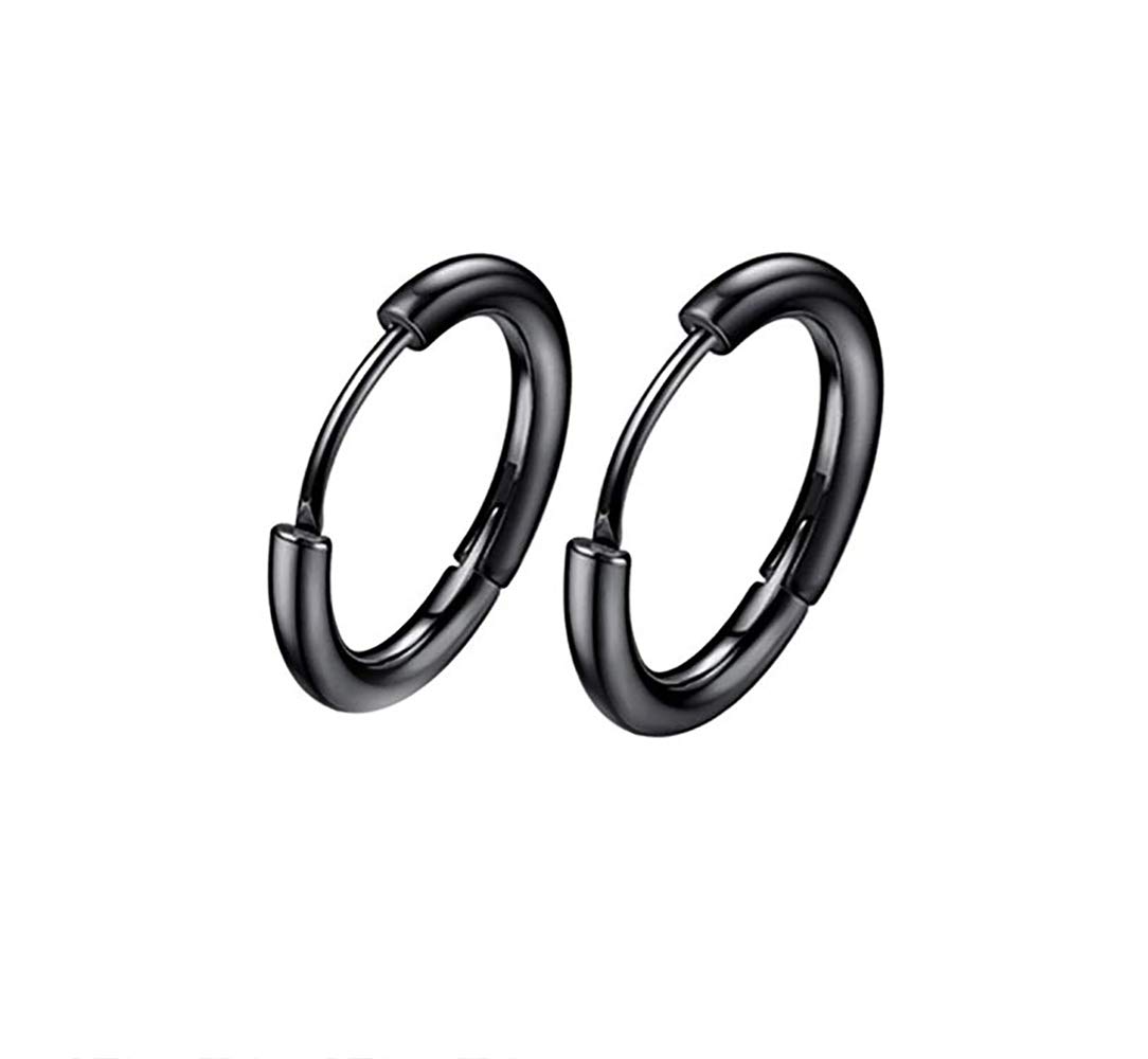 316L Surgical Stainless Steel Huggie Hoop Earrings 6mm Black Hypoallergenic Earrings Hoop Cartilage Helix Lobes Hinged Sleeper Earrings For Men Women(A03:6mm Black(THK 2.0mm))