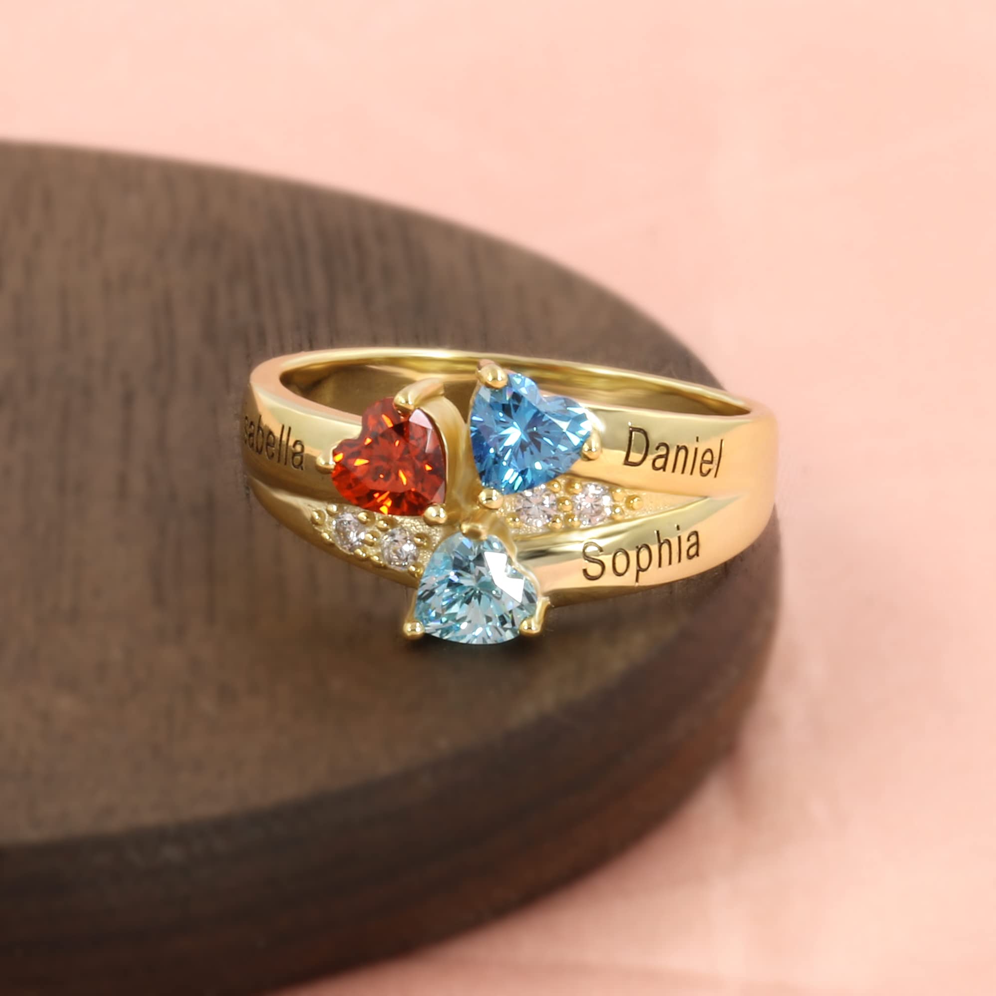 Personalized Mother Rings with 3 Birthstones, Mother Day Ring Custom Name Rings Promise Ring for Her Engagement Rings, Family Ring Gift for Mom,Wife,Grandmother,Gold