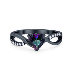 blue apple co. infinity shank heart promise ring round black tone, simulated rainbow cubic zirconia 925 sterling silver size-9