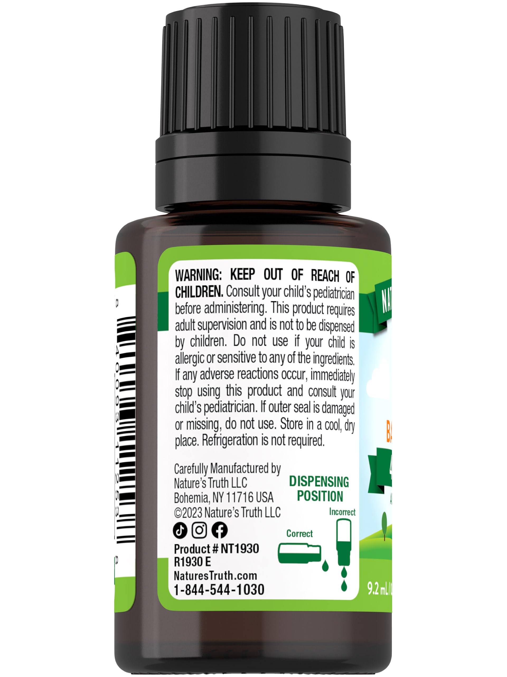 Nature's Truth Vitamin D Drops for Infants | 400 IU | 9.2 mL | D3 Drops for Kids | Vegetarian, Non-GMO, Gluten Free Supplement