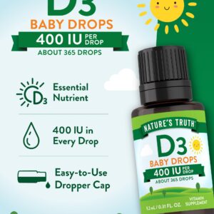 Nature's Truth Vitamin D Drops for Infants | 400 IU | 9.2 mL | D3 Drops for Kids | Vegetarian, Non-GMO, Gluten Free Supplement