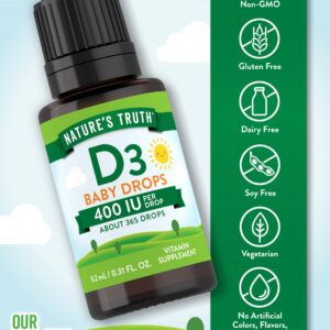 Nature's Truth Vitamin D Drops for Infants | 400 IU | 9.2 mL | D3 Drops for Kids | Vegetarian, Non-GMO, Gluten Free Supplement