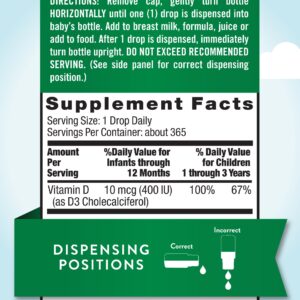 Nature's Truth Vitamin D Drops for Infants | 400 IU | 9.2 mL | D3 Drops for Kids | Vegetarian, Non-GMO, Gluten Free Supplement