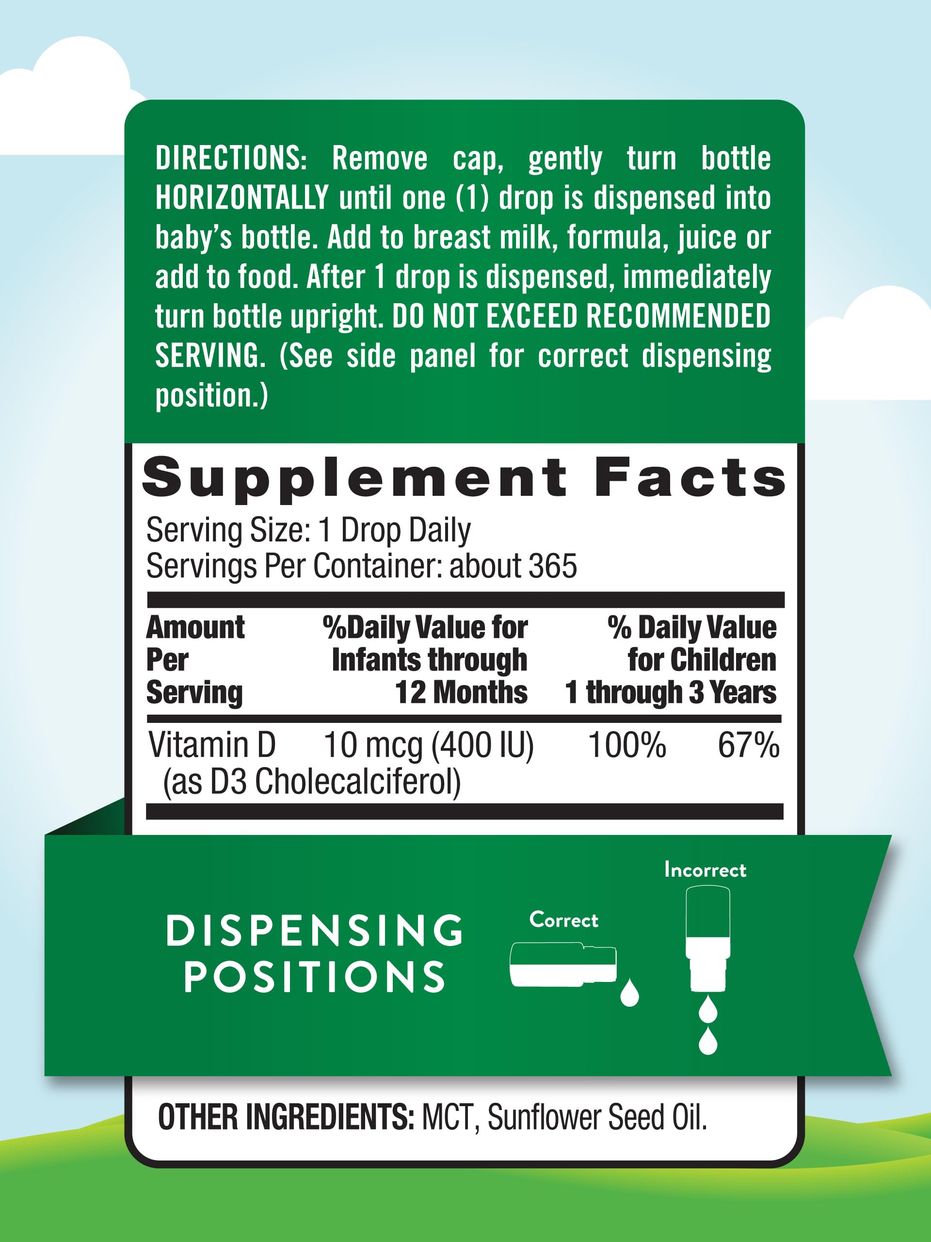 Nature's Truth Vitamin D Drops for Infants | 400 IU | 9.2 mL | D3 Drops for Kids | Vegetarian, Non-GMO, Gluten Free Supplement