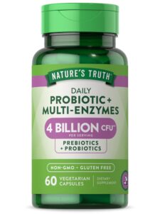 nature's truth probiotics with enzymes | 60 capsules | stomach friendly for men and women | non-gmo and gluten free digestive health supplement