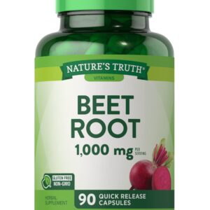 Nature's Truth Beet Root Capsules | 1000mg | 90 Pills | Herbal Extract | Gluten Free, Non-GMO Supplement, 90 Count