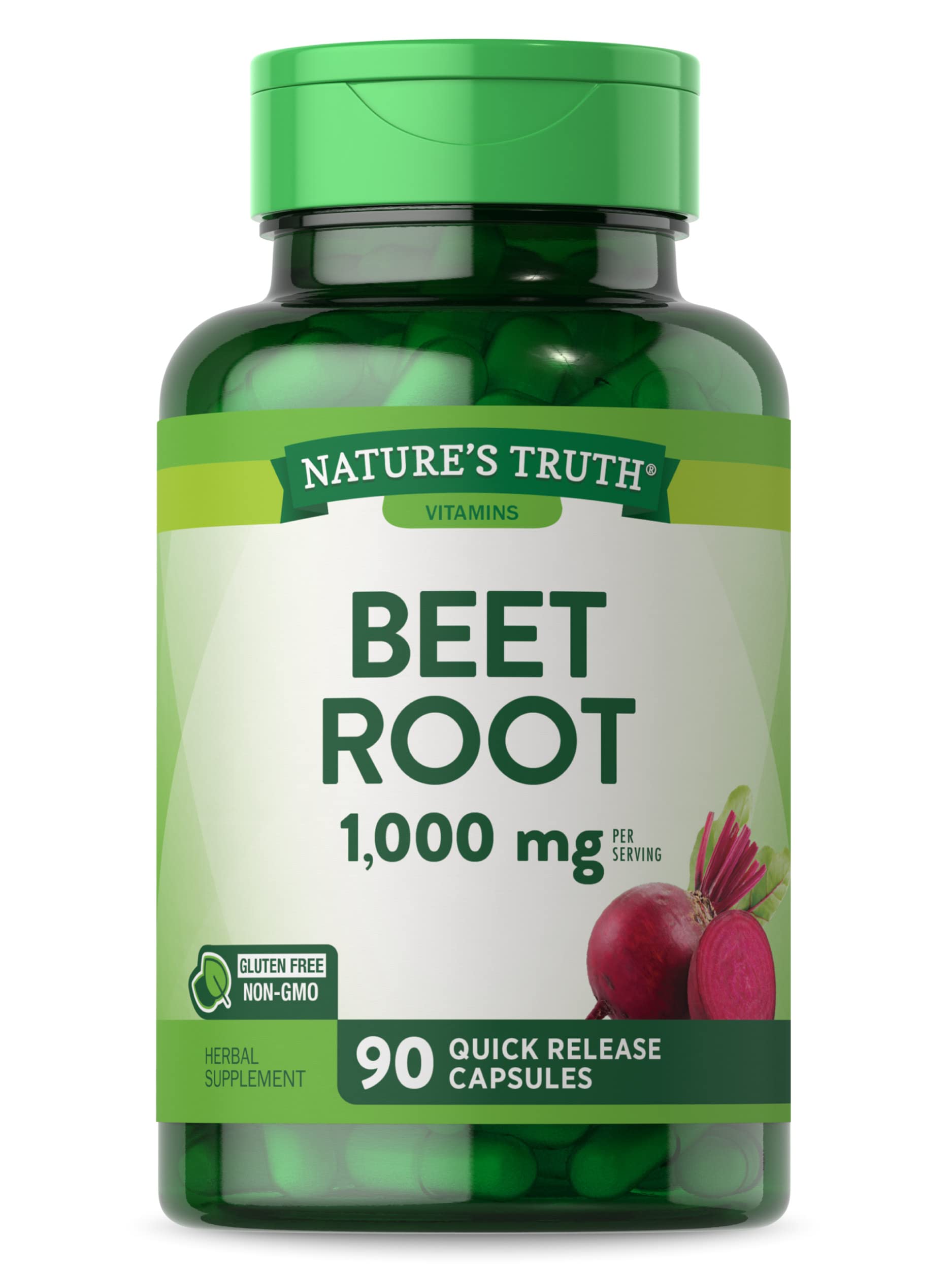 Nature's Truth Beet Root Capsules | 1000mg | 90 Pills | Herbal Extract | Gluten Free, Non-GMO Supplement, 90 Count