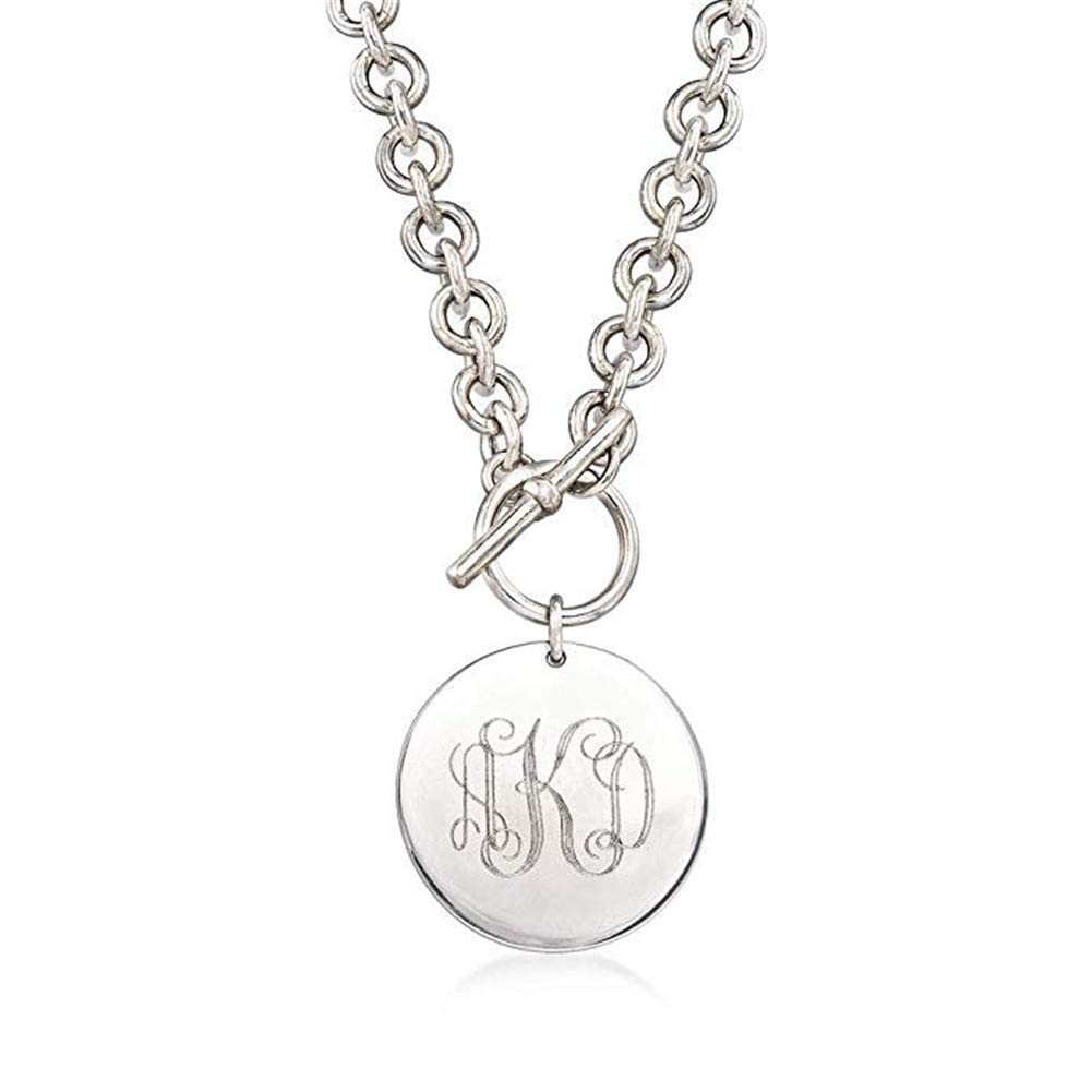 Suxerlry Personalized Monogram Necklace Sterling Silver Toggle Clasp Custom with 3 Initials (Silver)